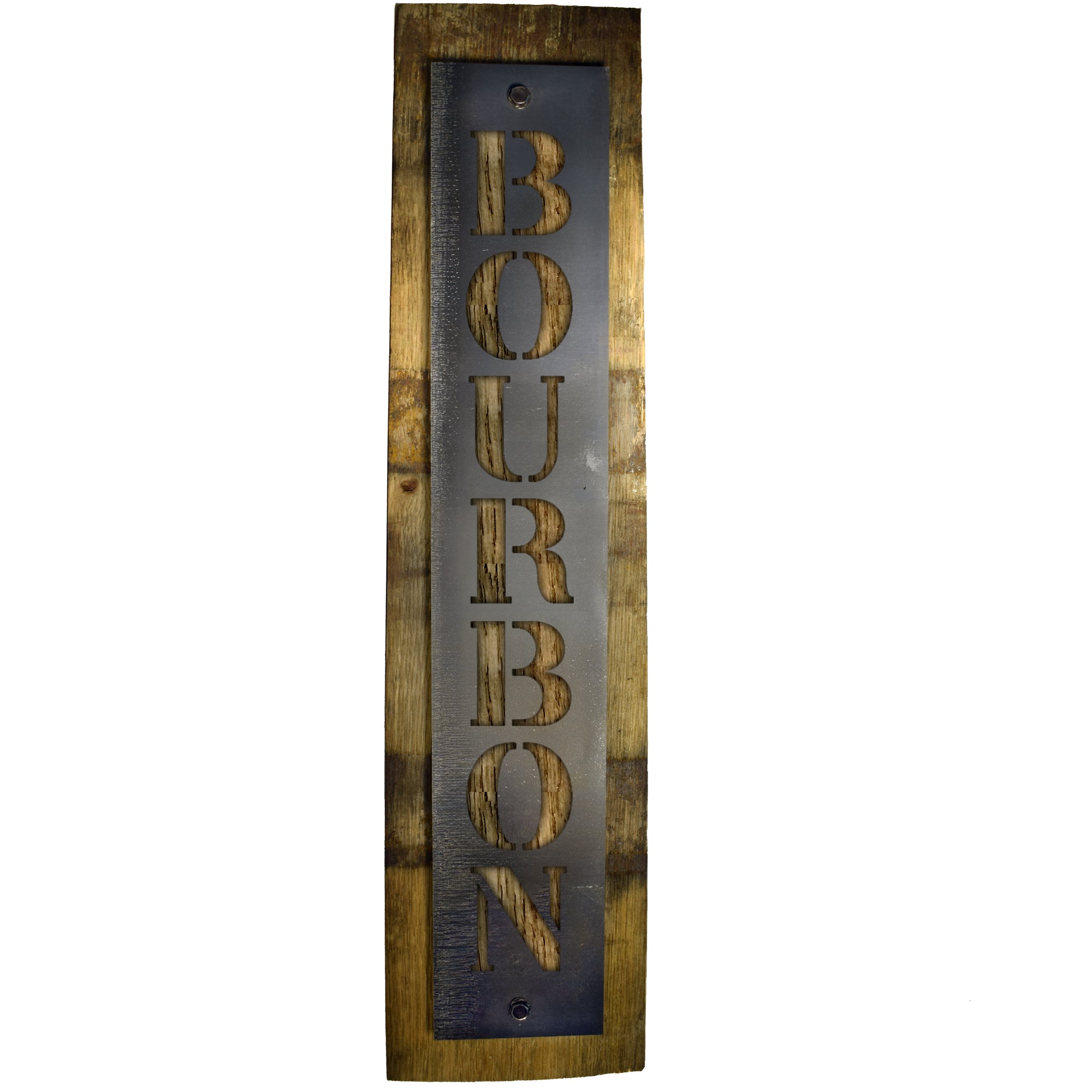Reclaimed Barrel Stave Wall Sign with Metal Bourbon Cutout | Layne Wilson