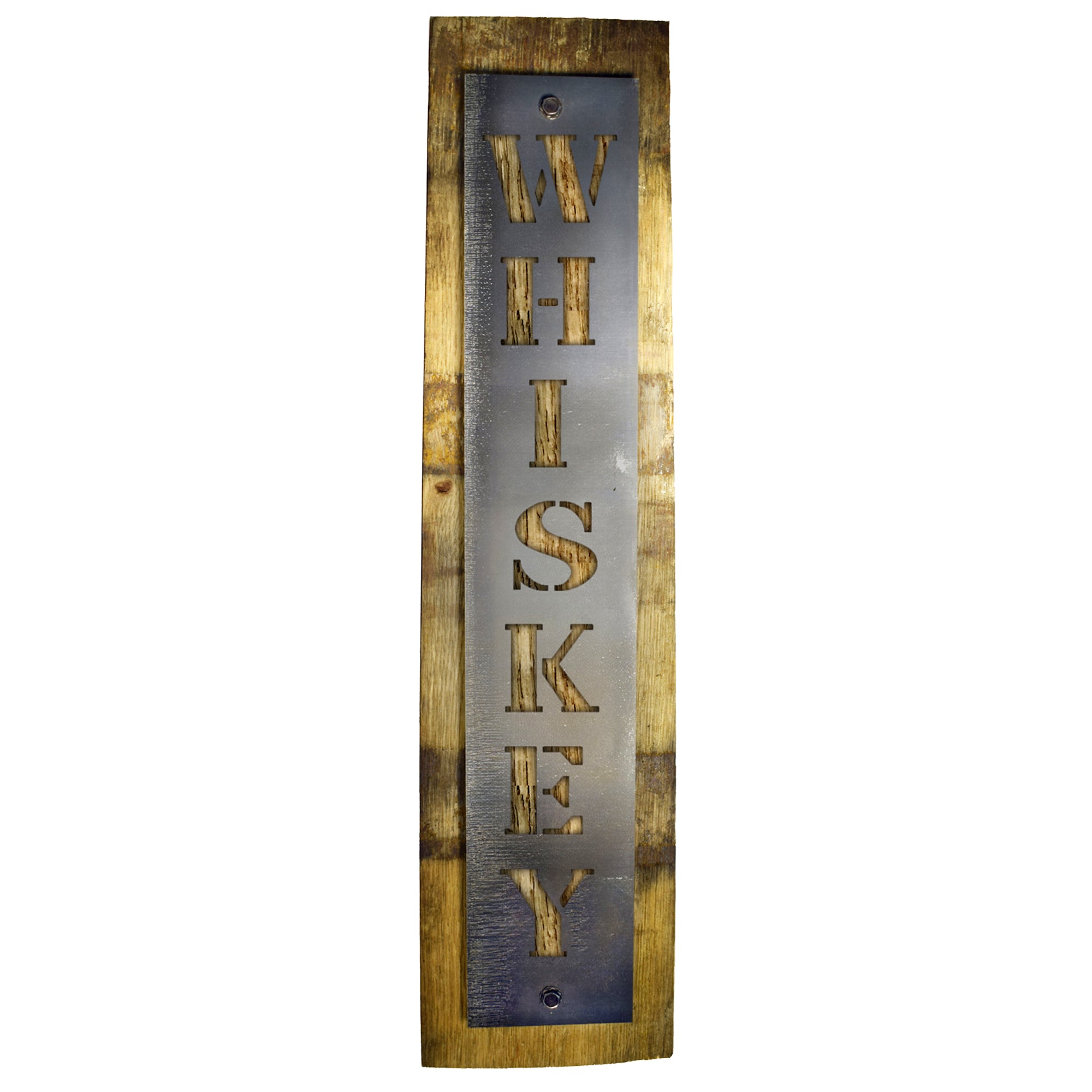 Reclaimed Barrel Stave Wall Sign with Metal Whiskey Cutout | Layne Wilson