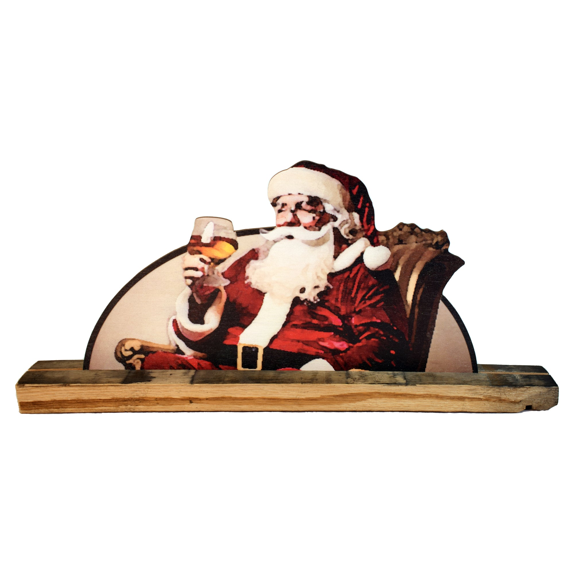 Vintage Santa Sipping Bourbon Stave Cutout | Layne Wilson