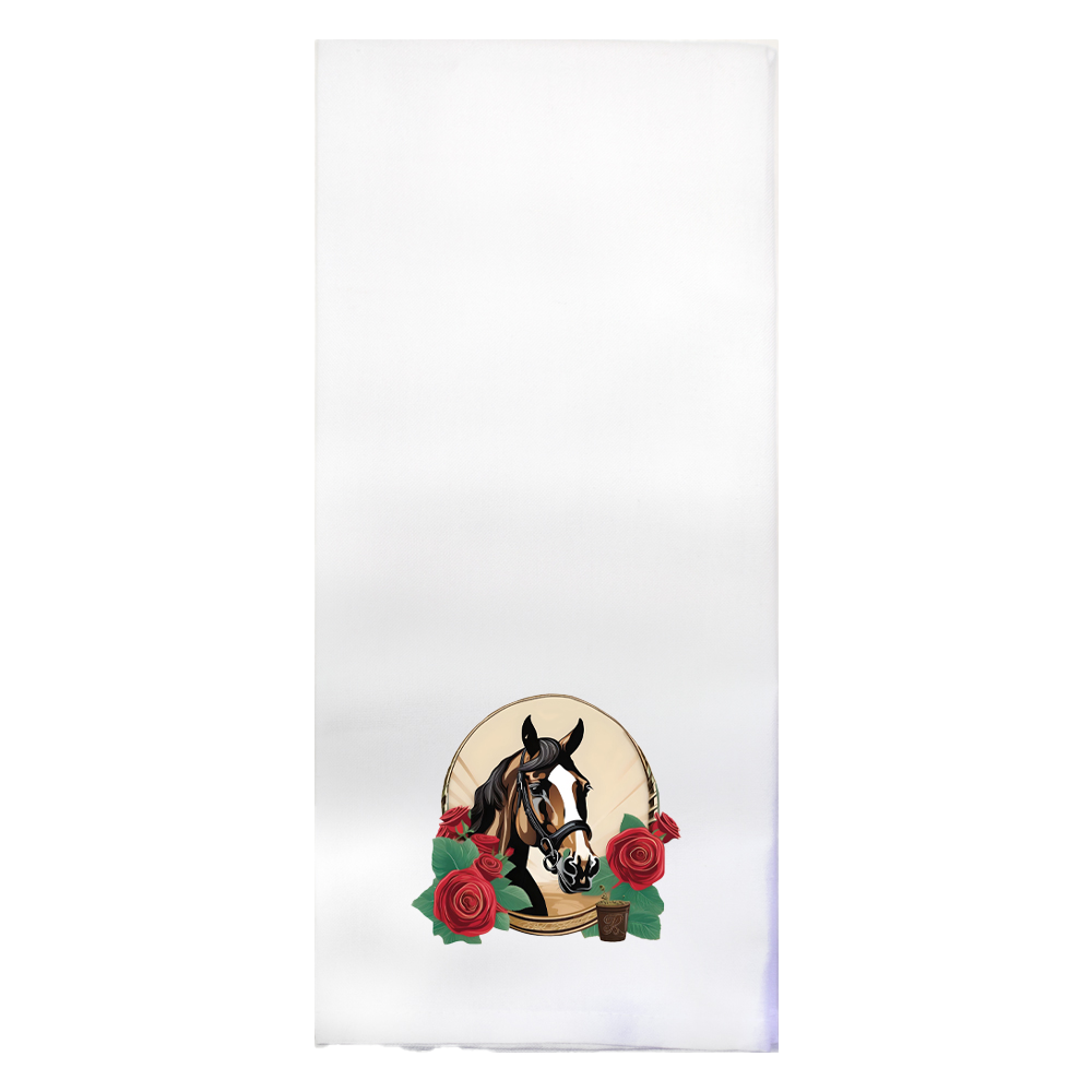 Derby Horse Head with Roses Printed Color Tea Towel | Layne Wilson