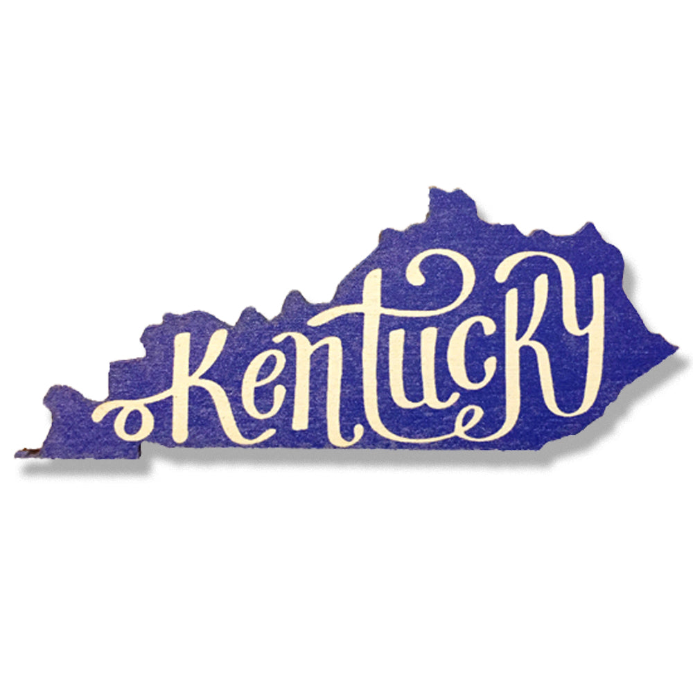 Kentucky Shape with Blue and White Kentucky Script Magnet | Layne Wilson